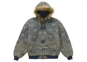 Supreme Bandana Jacquard Denim Hooded Work Jacket - Blue