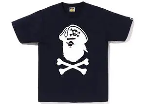 A BATHING APE Ape Crossbone College Tee Shirt - Navy Blue