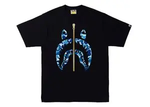 A BATHING APE Abc Camo Gold Zip Shark T-shirt Black - Black/blue