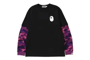 BAPE Camo Ape Head Layered Long Sleeve Tee Shirt Black/purple