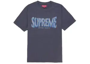 Supreme Flocked Washed Short Sleeve Top - Navy Blue