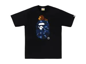 A BATHING APE Camo Milo On Big Ape Tee Shirt - Black/navy Blue