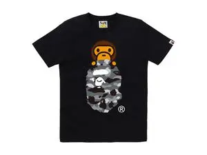 A BATHING APE 1st Camo Milo On Ape Head Tee Shirt - Black/grey