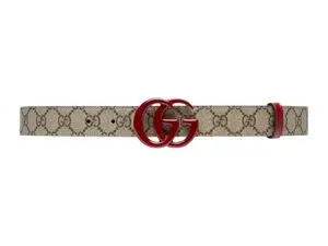 Gucci Signature Leather Belt - Beige Red