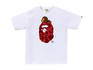 BAPE Camo Milo On Big Ape Tee Shirt - White/red