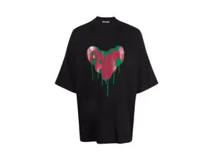 Palm Angels Spray Heart Loose T-shirt - Black/fuchsia