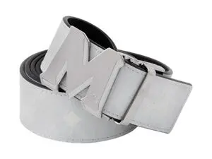 Mcm Claus Epoxy M Reversible 1.5-in Visetos Leather Belt - Grey