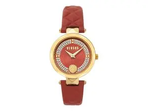 Versace Petite Leather Watch With Red Enamel Dial - Stainless Steel