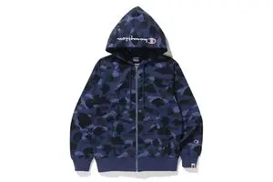 A BATHING APE Champion Camo Zip Hoodie - Navy Blue Camo