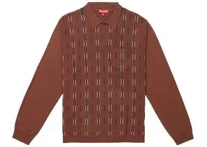 Supreme Vertical Stripe Knit Long Sleeve Polo Shirt - Brown