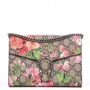 Gucci Dionysus Chain Wallet Gg Supreme Blooms Mini Antique Rose - Multicolor