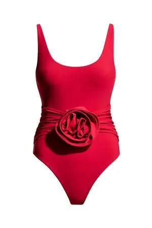 H&m X Magda Butrym Rose-appliquéd One-piece Swimsuit - Red