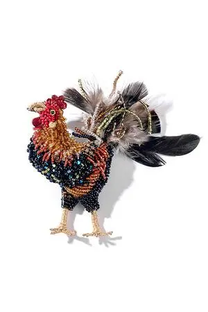 Deepa Gurnani Rooster Brooch - Red