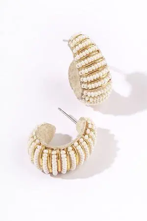 Deepa Gurnani Davon Beaded Hoop Earrings - Ivory