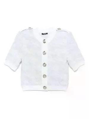 Balmain Short-sleeve Tweed Cardigan - Blue