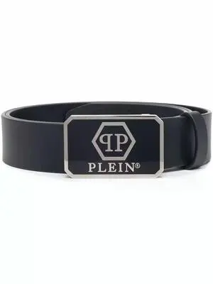 Philipp Plein Hexagon Logo Leather Belt - Black