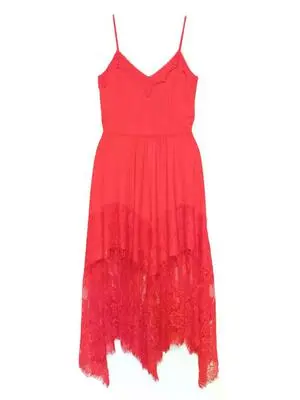 NISSA Lace-trim Midi Dress - Red