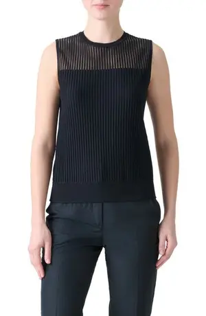 Akris Sheer Stripe Silk & Cotton Blend Sleeveless Sweater
