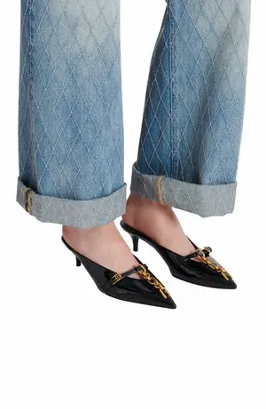 Balmain Sync Patent Leather Mules - Black