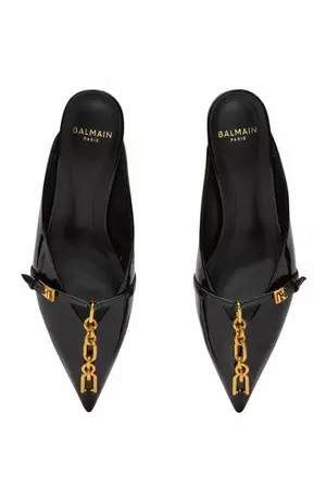 Balmain Sync Patent Leather Mules - Black