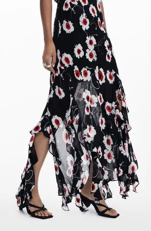 Desigual Ruffle Print Maxi Dress