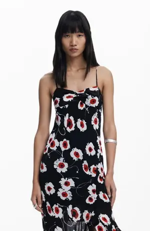 Desigual Ruffle Print Maxi Dress