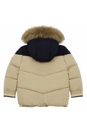 ROKKA&ROLLA Fleece Lined Puffer Coat With Removable Trim - Khaki