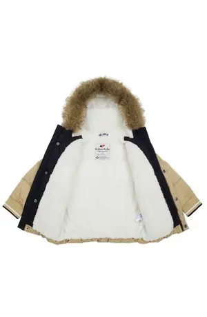 ROKKA&ROLLA Fleece Lined Puffer Coat With Removable Trim - Khaki