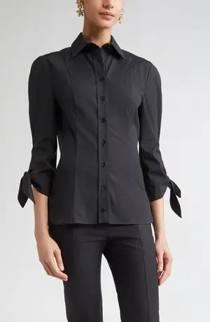 Carolina Herrera Tie Cuff Cotton Blend Button-up Shirt