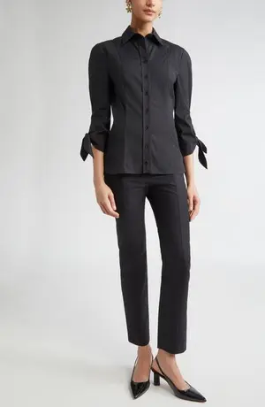 Carolina Herrera Tie Cuff Cotton Blend Button-up Shirt