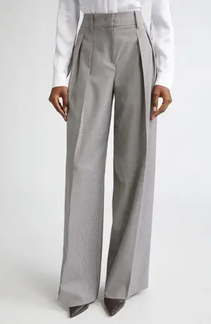 Michael Kors Pleated Houndstooth Wide Leg Trousers