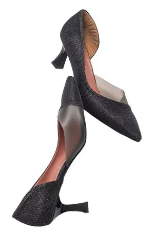 PROLOGUE SHOES Vera Pointed Toe Pumps - Black Glitter Faux Leather