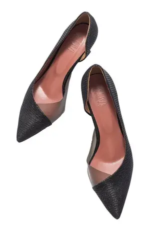 PROLOGUE SHOES Vera Pointed Toe Pumps - Black Glitter Faux Leather