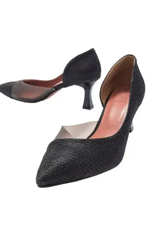 PROLOGUE SHOES Vera Pointed Toe Pumps - Black Glitter Faux Leather