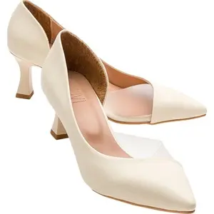 PROLOGUE SHOES Vera Pointed Toe Pumps - Cream Faux Leather