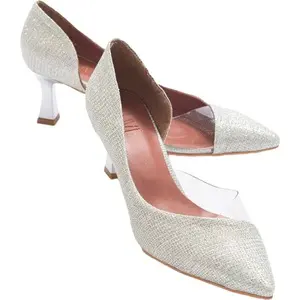 PROLOGUE SHOES Vera Pointed Toe Pumps - Light Beige Glitter Faux