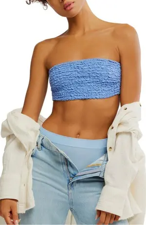 Free People Bea Smocked Bandeau Bra - Larkspur