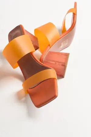 PROLOGUE SHOES Elara Transparent Strap Sandal Orange Faux Leather