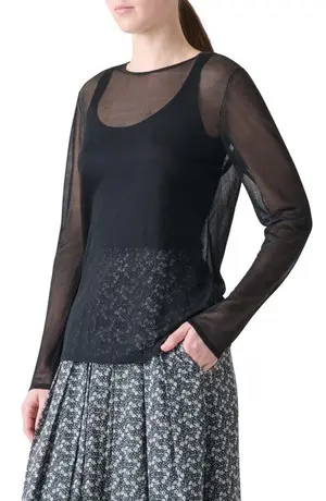 Akris Sheer Overlay Silk Sweater Tank