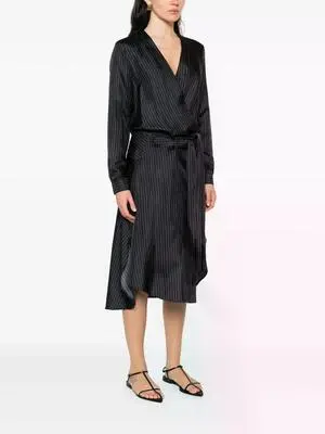 Barbara Bui Pinstriped Silk Wrap Dress