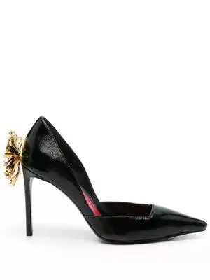 GINISSIMA X Moogu 100mm Floral-appliqué Heeled Pumps - Black