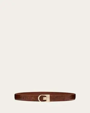 Saint Laurent Reversible Croc-embossed Leather Belt - Vegetal Brown Dark Wet Clay