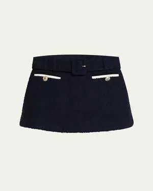 SELF-PORTRAIT Belted Boucle Skort With Button Details