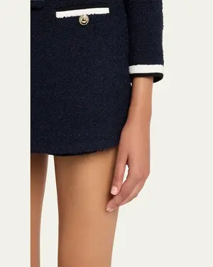 SELF-PORTRAIT Belted Boucle Skort With Button Details