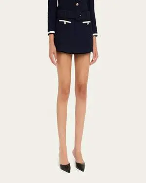 SELF-PORTRAIT Belted Boucle Skort With Button Details
