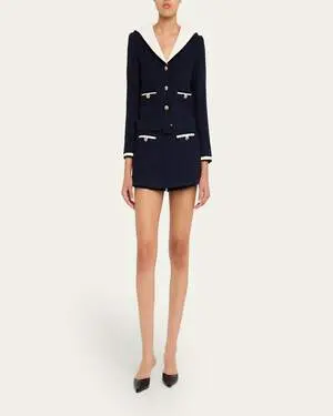 SELF-PORTRAIT Belted Boucle Skort With Button Details
