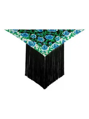Kenzo Floral-print Fringed Top - Black