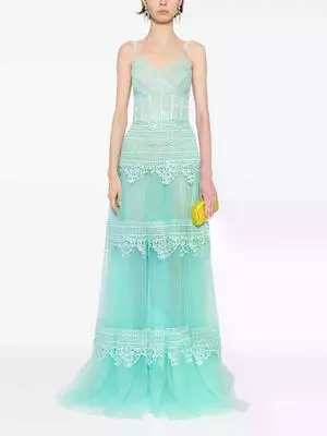 SAIID KOBEISY Lace Long Dress - Green