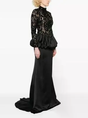 NISSA Sequin-embellished Lace Gown