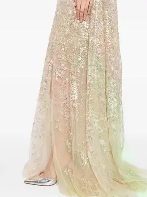 SAIID KOBEISY Off-shoulder Embroidered A-line Gown